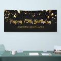 75th Birthday Modern Black Gold Stars Personalized Banner | Zazzle