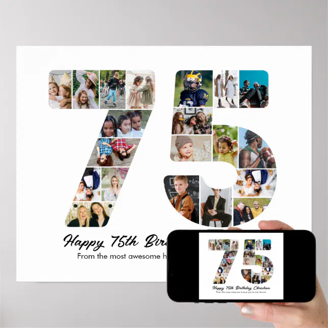 75th Birthday Number 75 Photo Collage Anniversary Poster | Zazzle
