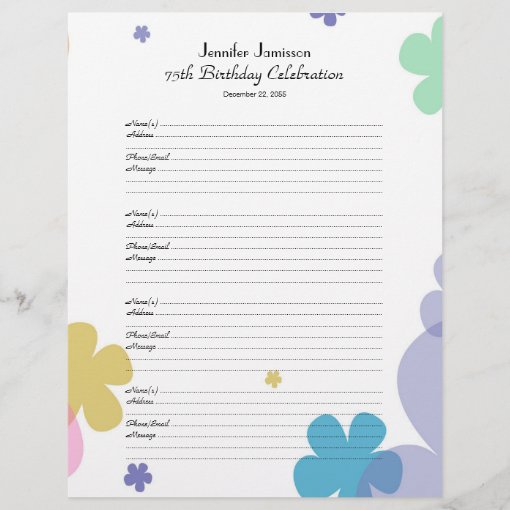 75th Birthday Party Guest Book Sign-In Page | Zazzle