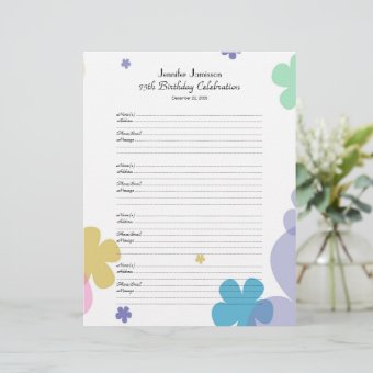 75th Birthday Party Guest Book Sign-In Page | Zazzle