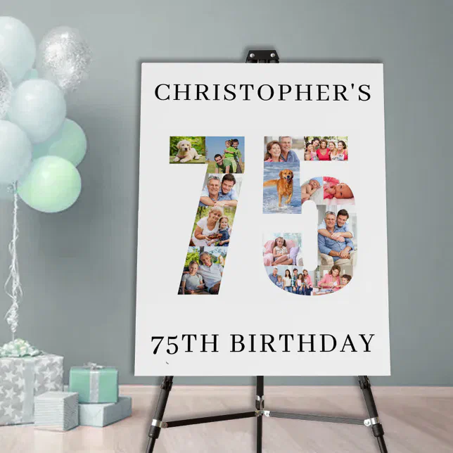 75th Birthday Photo Collage Number 75 Personalized Foam Board | Zazzle