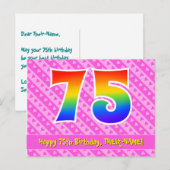 75th Birthday: Pink Stripes & Hearts, Rainbow 75 Postcard | Zazzle