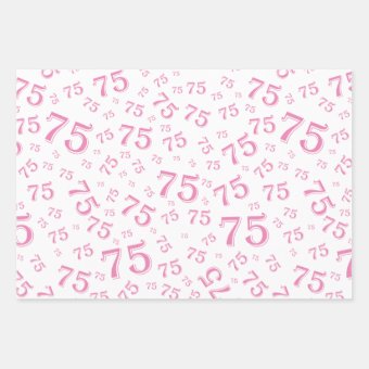 75th Birthday Pink & White Number Pattern 75 Wrapping Paper Sheets | Zazzle