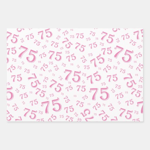 75th Birthday Pink & White Number Pattern 75 Wrapping Paper Sheets | Zazzle