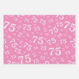 75th Birthday Pink & White Number Pattern 75 Wrapping Paper Sheets | Zazzle