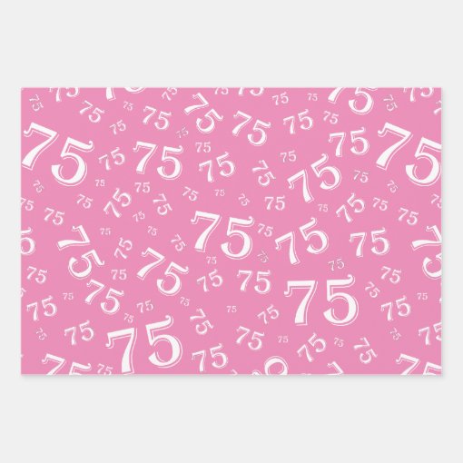 75th Birthday Pink & White Number Pattern 75 Wrapping Paper Sheets | Zazzle