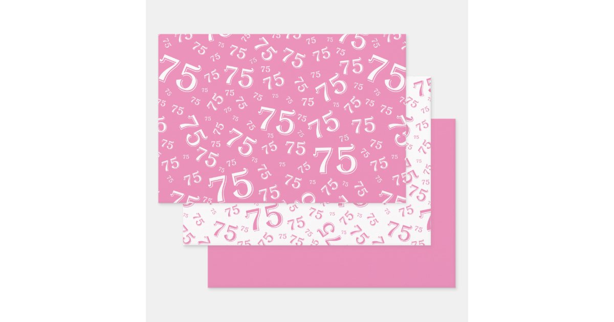 75th Birthday Pink & White Number Pattern 75 Wrapping Paper Sheets | Zazzle