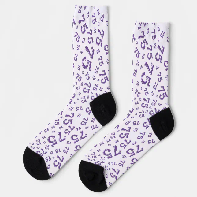 75th Birthday Purple Random Number Pattern Socks | Zazzle