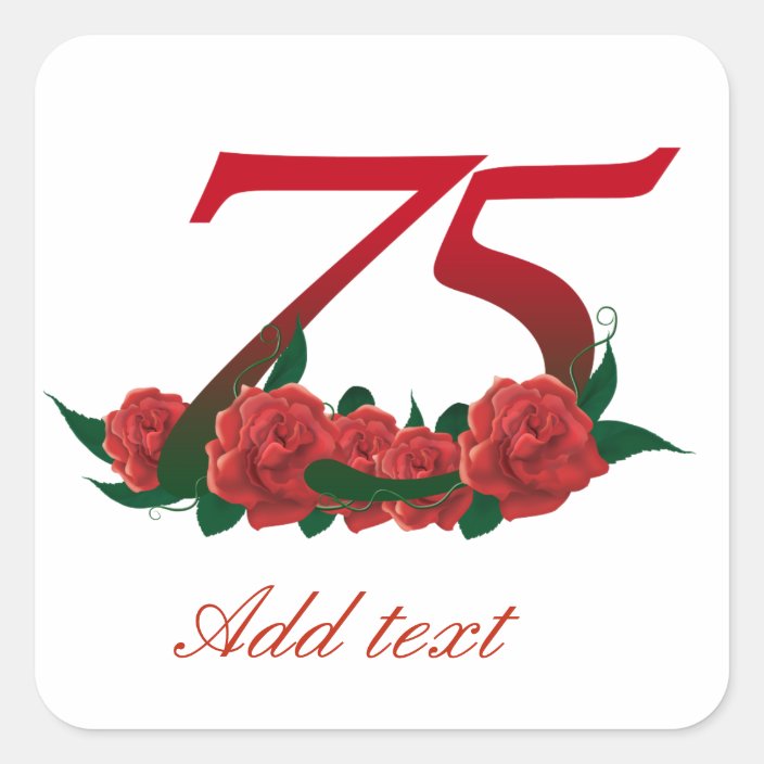 75th birthday red rose number 75 square sticker | Zazzle.com