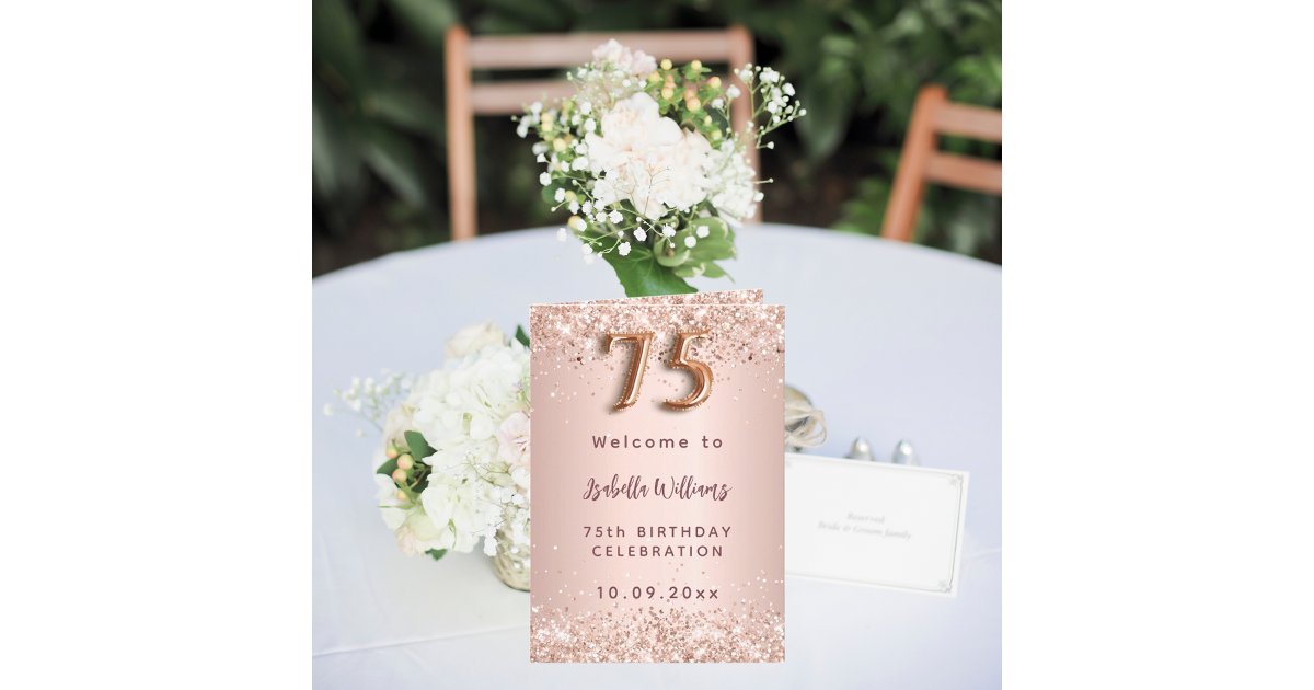 75th birthday rose gold photo welcome program | Zazzle