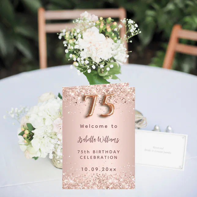 75th birthday rose gold photo welcome program | Zazzle