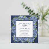 75th Birthday Rustic Wood Blue Hydrangeas Party Invitation | Zazzle