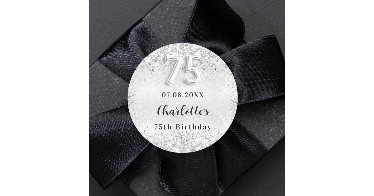 75th birthday silver elegant confetti classic round sticker | Zazzle