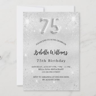 75th birthday silver glitter elegant luxury invitation | Zazzle