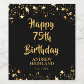 75th Birthday Stylish Black Gold Stars Name Wine Label | Zazzle