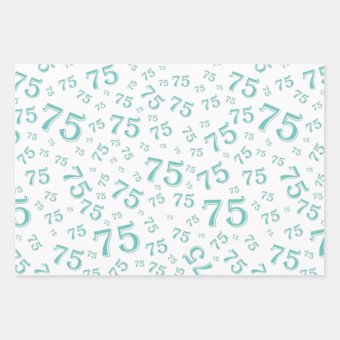 75th Birthday Teal & White Number Pattern 75 Wrapping Paper Sheets | Zazzle