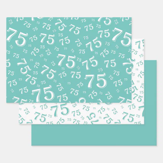 75th Birthday Teal & White Number Pattern 75 Wrapping Paper Sheets | Zazzle