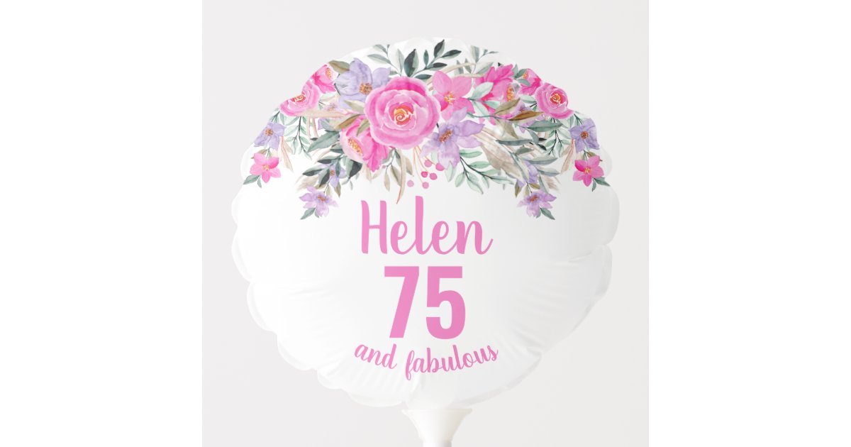 75th birthday white pink floral script name balloon | Zazzle