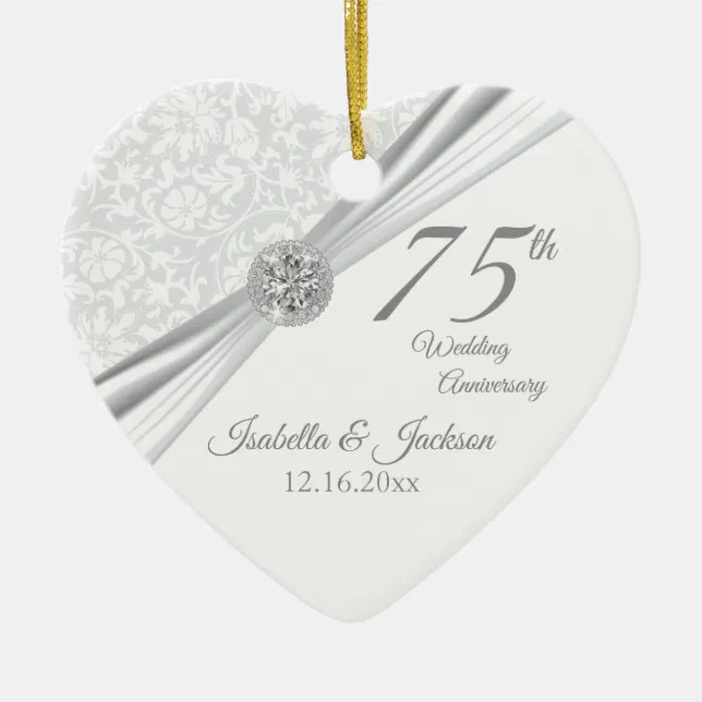 75th Diamond Wedding Anniversary Ceramic Ornament | Zazzle