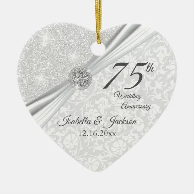 75th Diamond Wedding Anniversary Ceramic Ornament | Zazzle