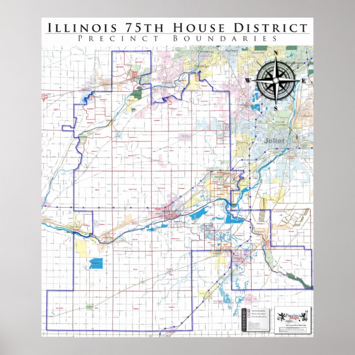 75th Illinois House District - Detailed Line Map Poster | Zazzle.com
