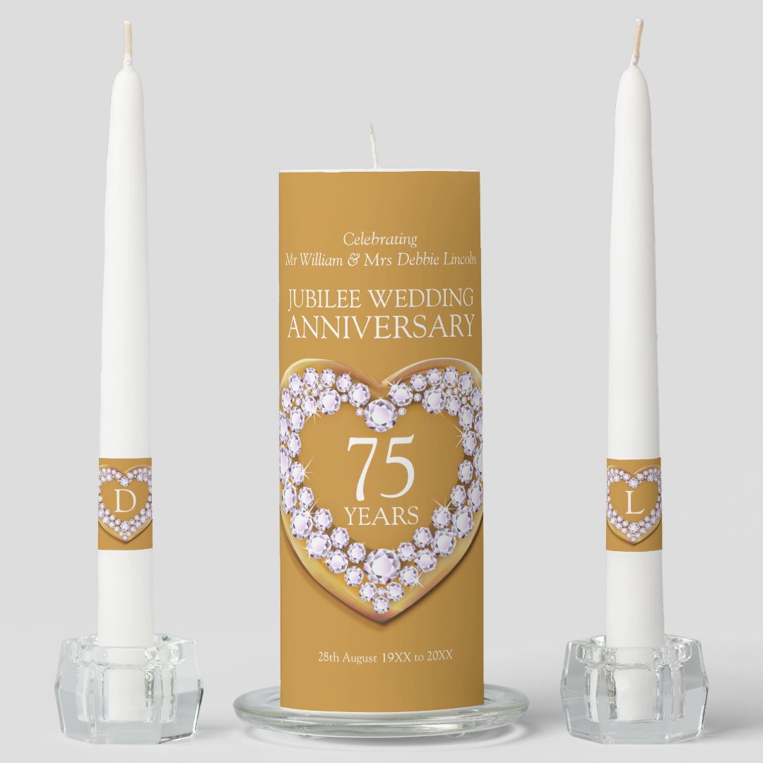 75th jubilee wedding anniversary orange custom unity candle set | Zazzle