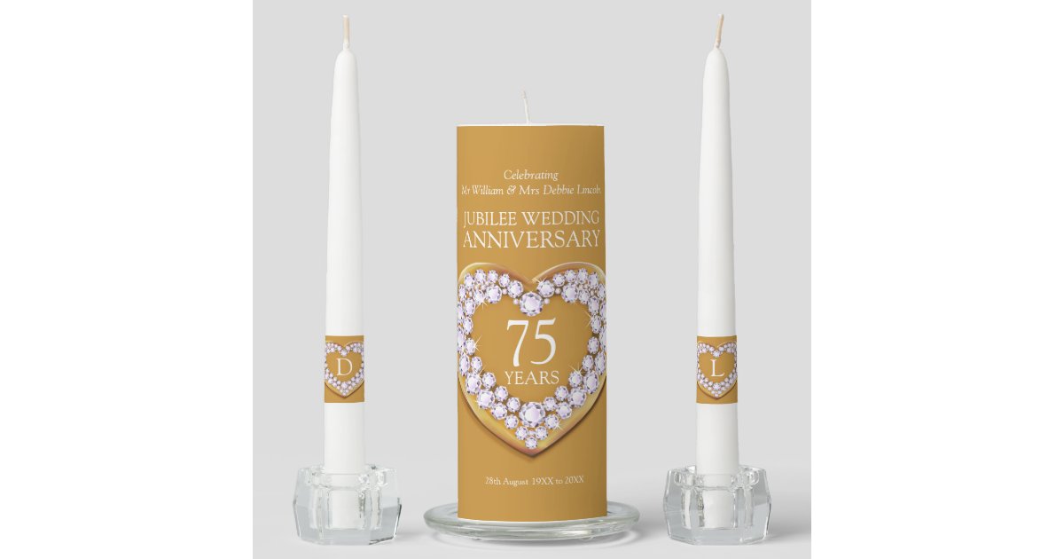 75th jubilee wedding anniversary orange custom unity candle set | Zazzle