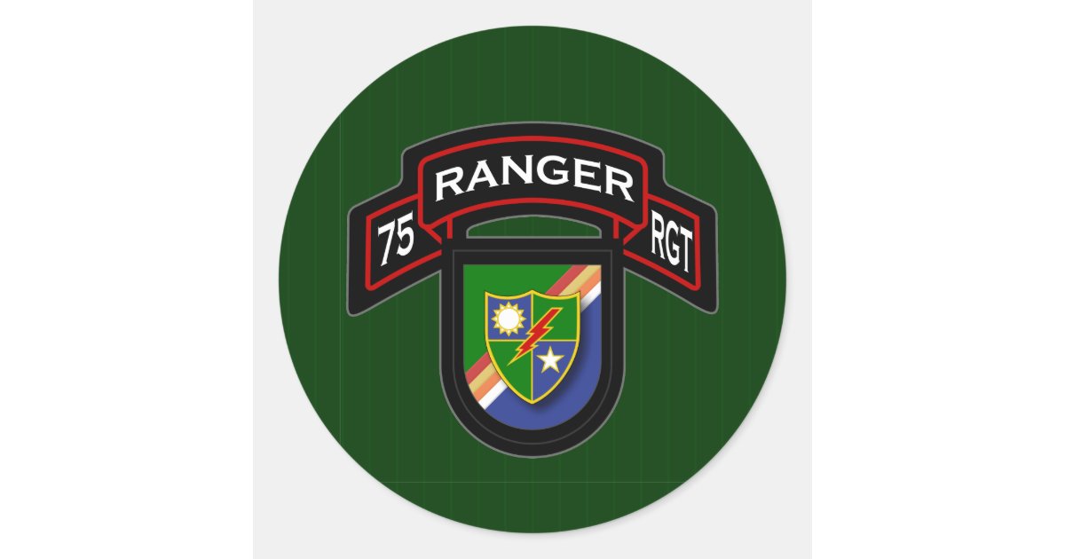 75th Ranger Rgt - scroll & flash Classic Round Sticker | Zazzle
