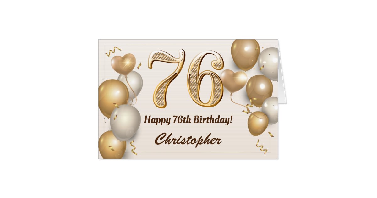 76th Birthday Gold Balloons Confetti Extra Large Card | Zazzle