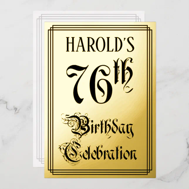 76th Birthday Party — Elegant Script + Custom Name Foil Invitation | Zazzle