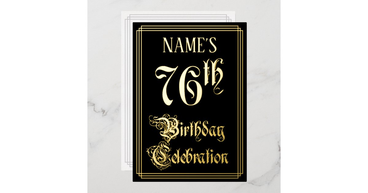 76th Birthday Party — Fancy Script & Custom Name Foil Invitation | Zazzle