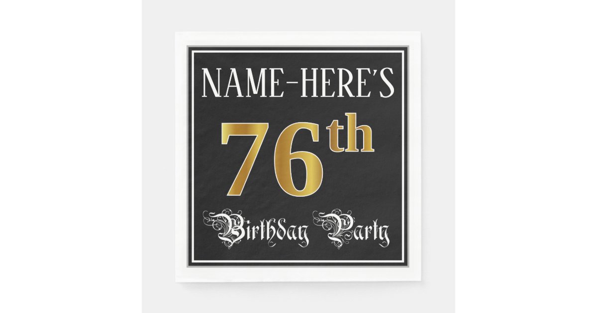 76th Birthday Party — Fancy Script, Faux Gold Look Napkins | Zazzle