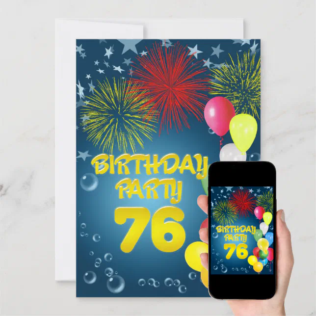 76th Birthday party Invitation with balloons | Zazzle