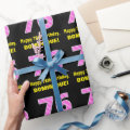 76th Birthday: Pink Stripes and Hearts "76" + Name Wrapping Paper | Zazzle