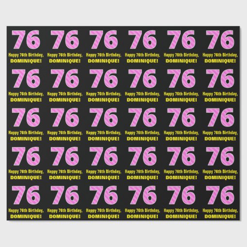 76th Birthday: Pink Stripes and Hearts "76" + Name Wrapping Paper | Zazzle