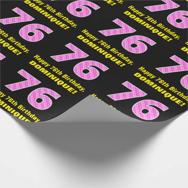 76th Birthday: Pink Stripes and Hearts "76" + Name Wrapping Paper | Zazzle