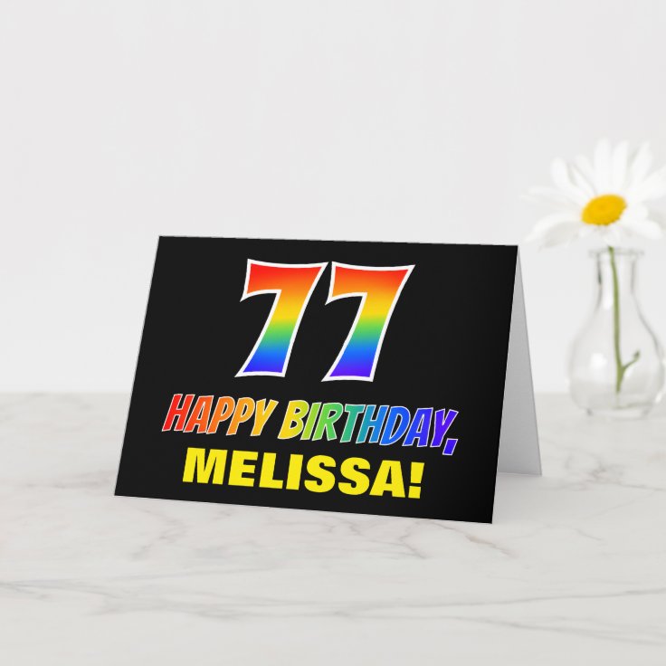 77th Birthday: Bold, Fun, Simple, Rainbow 77 Card | Zazzle