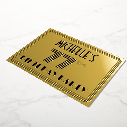 77th Birthday Party — Art Deco Style “77” & Name Foil Invitation | Zazzle