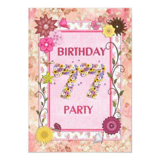 77th birthday party invitation with floral frame | Zazzle.com