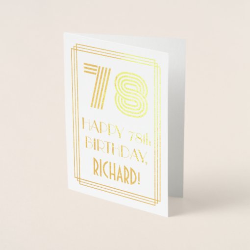 78th Birthday - Art Deco Inspired Look "78" & Name Foil Card | Zazzle