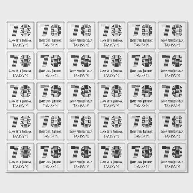 78th Birthday: Art Deco Inspired Style "78" + Name Wrapping Paper | Zazzle