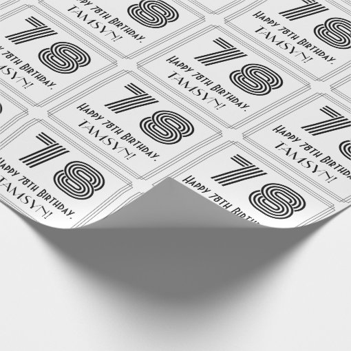 78th Birthday: Art Deco Inspired Style "78" + Name Wrapping Paper | Zazzle