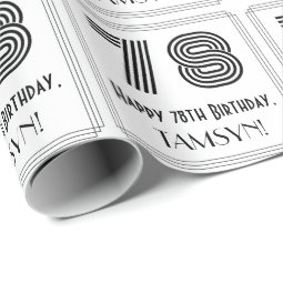 78th Birthday: Art Deco Inspired Style "78" + Name Wrapping Paper | Zazzle