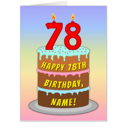 78th Birthday: Fun Cake & Candles, w/ Custom Name Card | Zazzle
