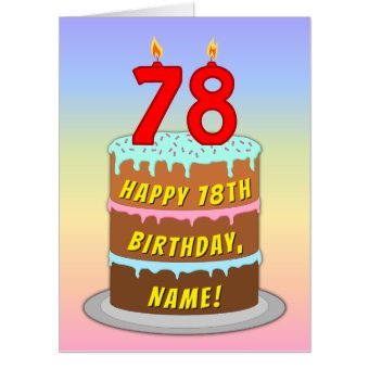 78th Birthday: Fun Cake & Candles, w/ Custom Name Card | Zazzle
