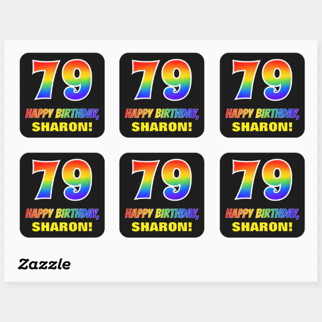 79th Birthday: Bold, Fun, Simple, Rainbow 79 Square Sticker | Zazzle
