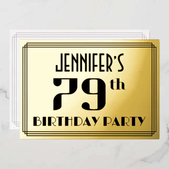 79th Birthday Party: Art Deco Look “79” and Name Foil Invitation | Zazzle