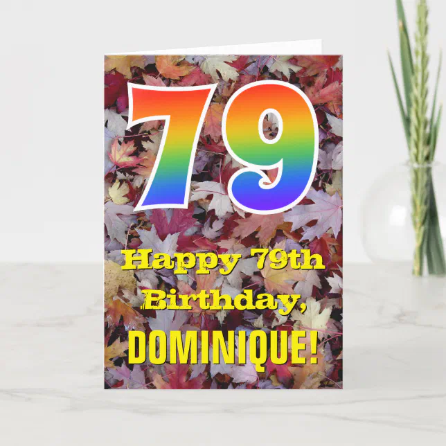 79th Birthday; Rustic Autumn Leaves; Rainbow "79" Card | Zazzle