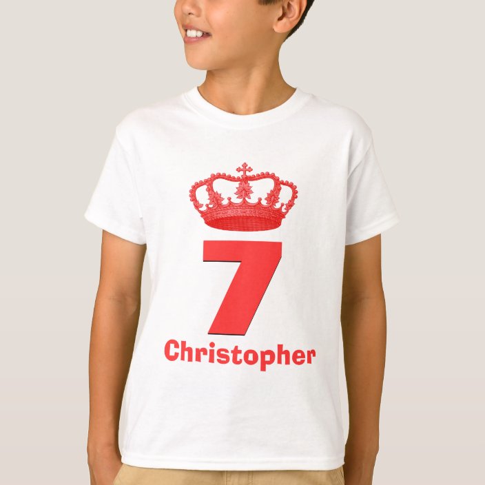7 Birthday Boy Crown and Number Custom Name V05A T-Shirt | Zazzle.com