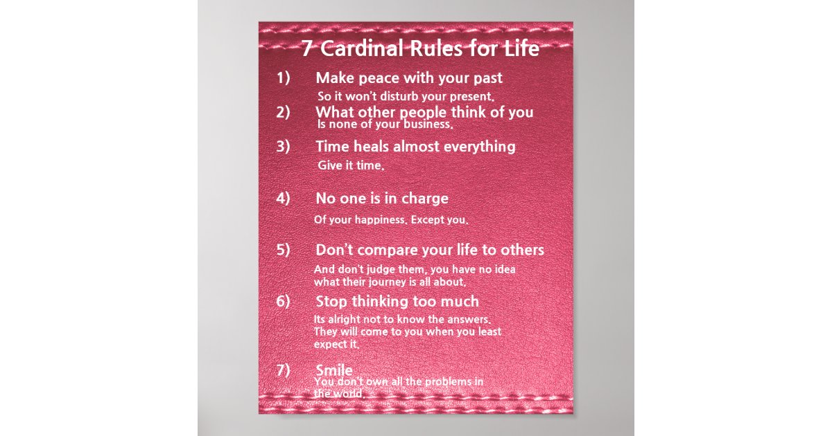 7 Cardinal Rules for LIFE Poster | Zazzle